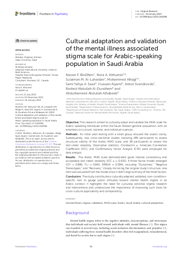 (PDF) Cultural adaptation and validation of the mental illness ...