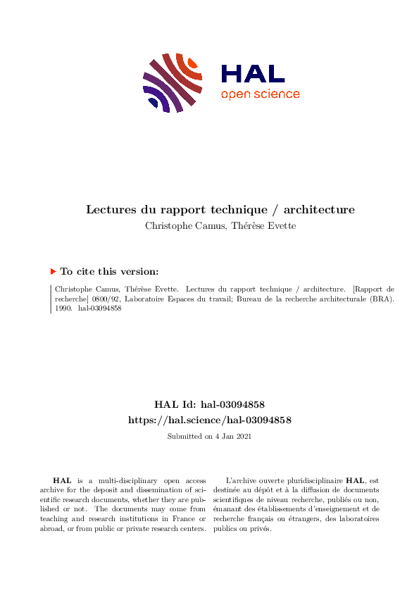 (PDF) Lectures du rapport technique / architecture