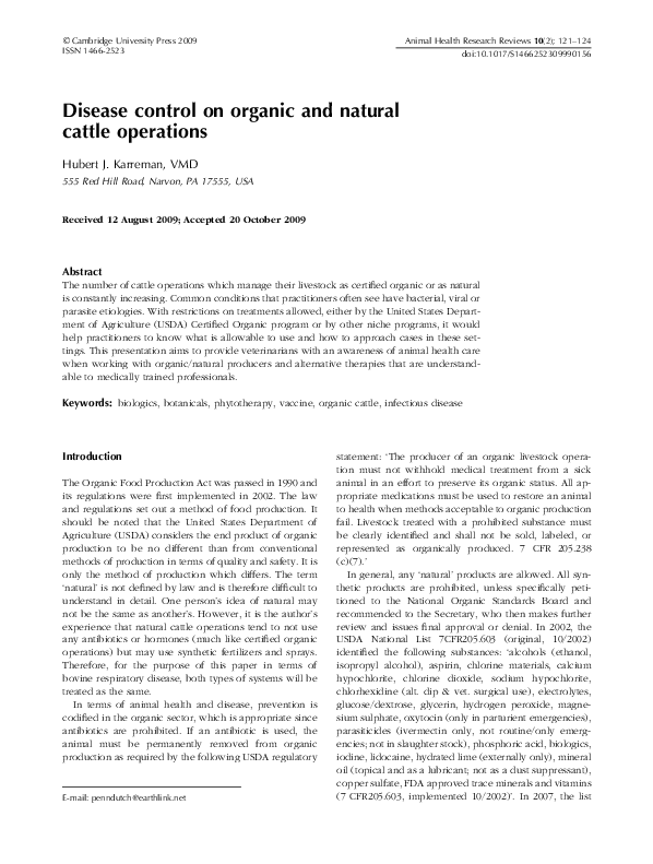 (PDF) Disease control on organic and natural cattle operations