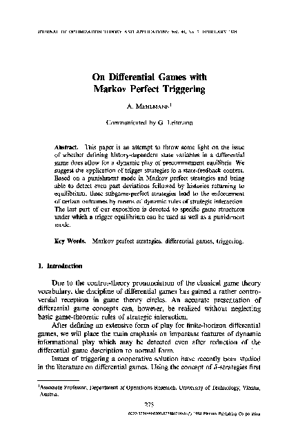 (PDF) On differential games with Markov perfect triggering