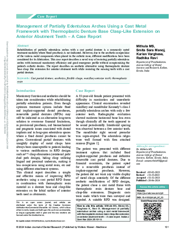 (PDF) Management of Partially Edentulous Arches Using a Cast Metal ...