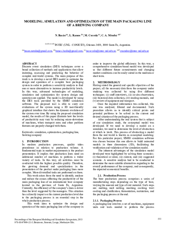 (PDF) Modeling, simulation and optimization of the main packaging line of a brewing company