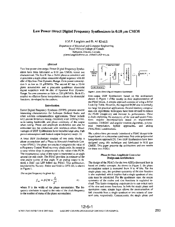 Pdf Low Power Direct Digital Frequency Synthesizer