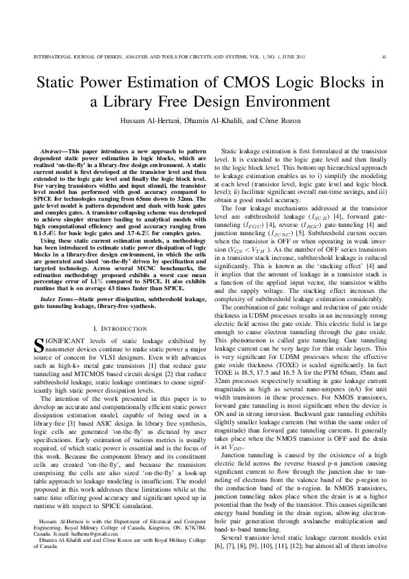 (PDF) Static Power Estimation of CMOS Logic Blocks in a Library Free Design Environment