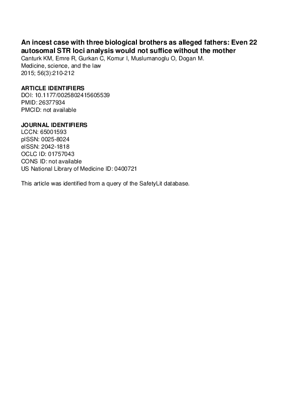 (PDF) An incest case with three biological brothers as alleged fathers ...