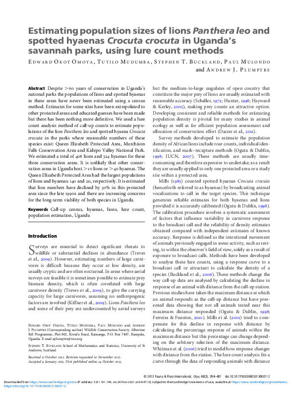 (PDF) Estimating population sizes of lions Panthera leo and spotted ...