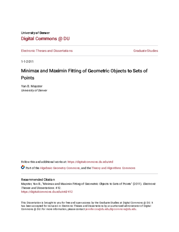 (PDF) Minimax and maximin fitting of geometric objects to sets of points
