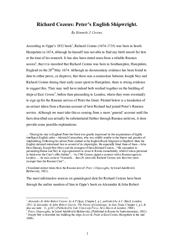 (PDF) Richard Cozens: Peter's English Shipwright