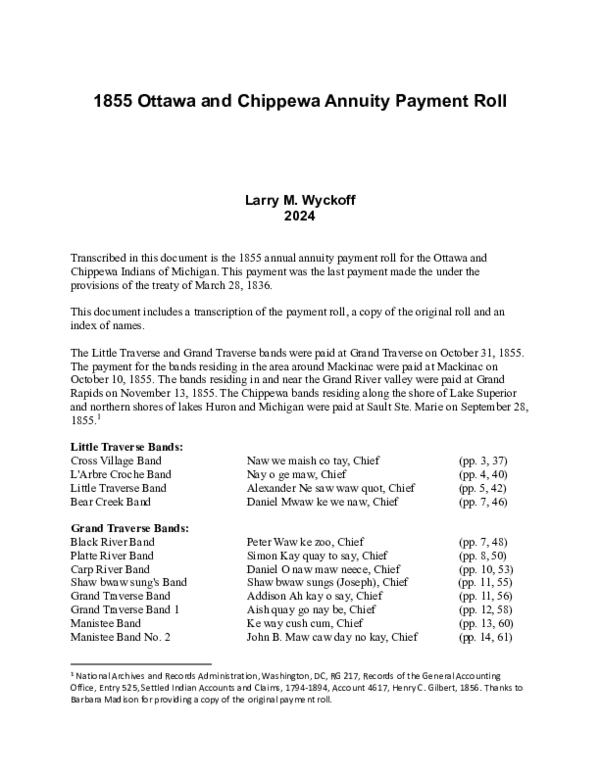 (PDF) 1855 Ottawa and Chippewa Annuity Payment Roll