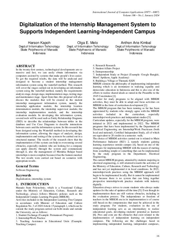 (PDF) Digitalization of the Internship Management System to Supports ...