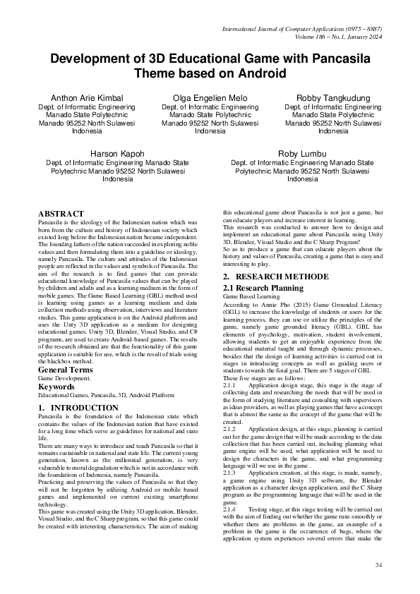 (PDF) Development of 3D Educational Game with Pancasila Theme based on ...