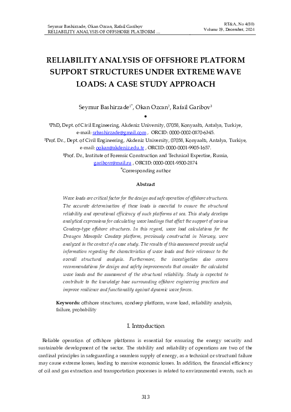 (PDF) Reliability analysis of offshore platform support structures under extreme wave loads: a ...