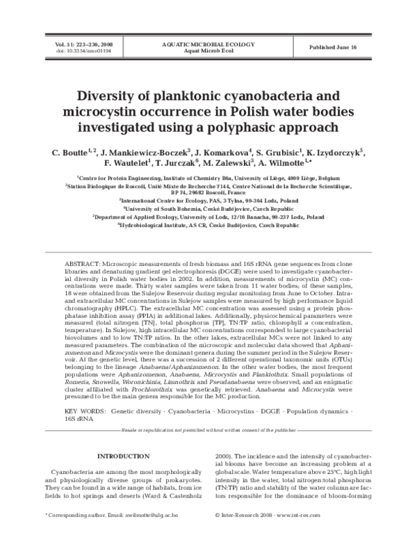 (PDF) Diversity of planktonic cyanobacteria and microcystin occurrence ...