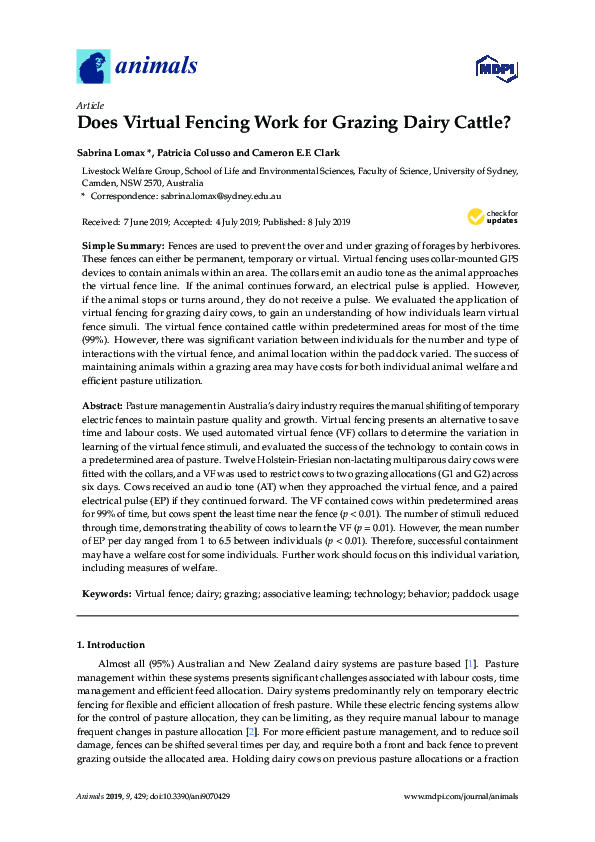 (PDF) Does Virtual Fencing Work for Grazing Dairy Cattle?