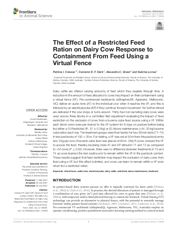 (PDF) The Effect of a Restricted Feed Ration on Dairy Cow Response to ...