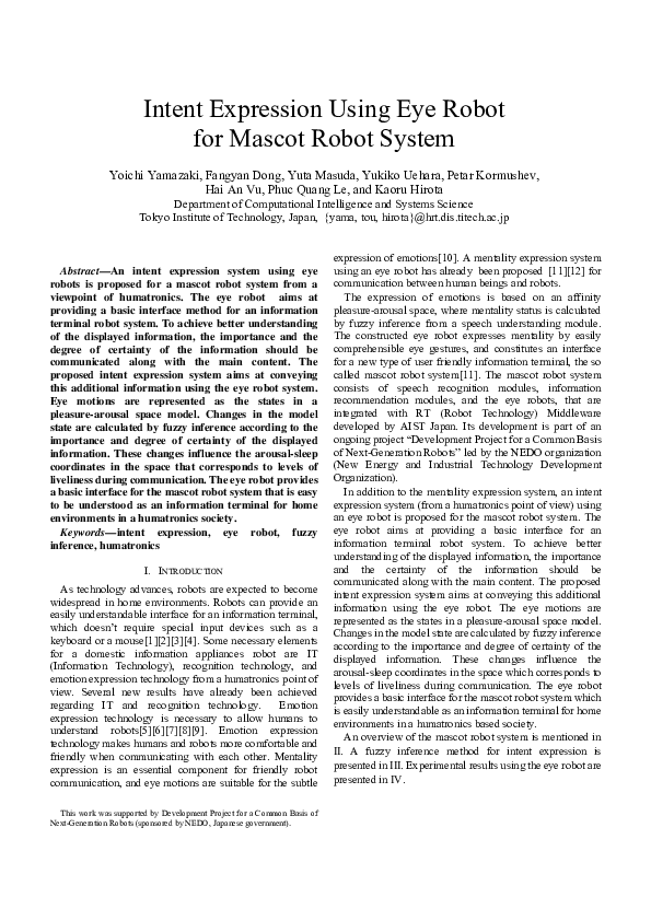 (PDF) Intent expression using eye robot for mascot robot system
