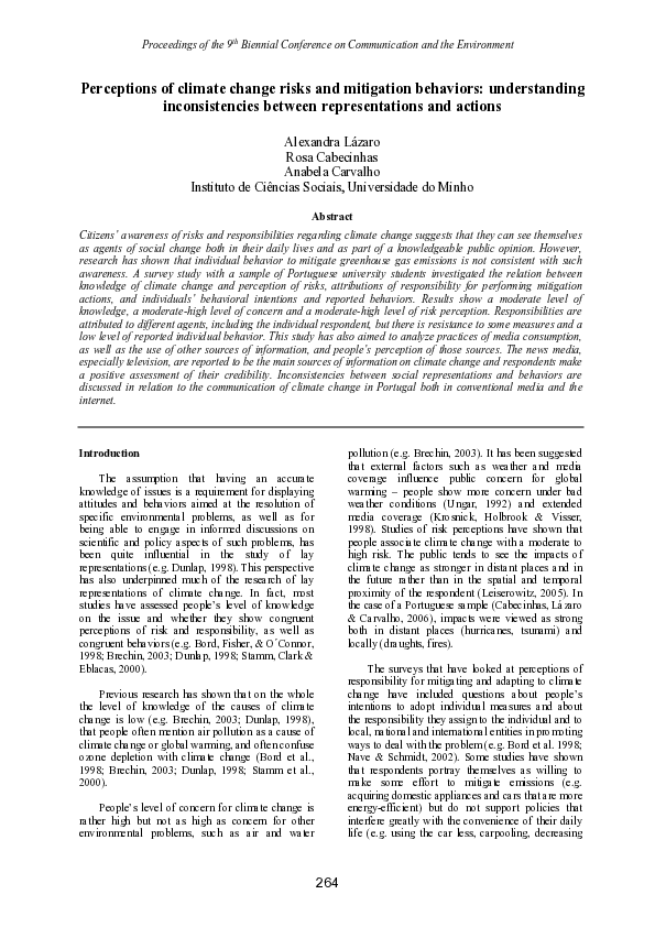 (PDF) Perceptions of climate change risks and mitigation behaviors : understanding ...