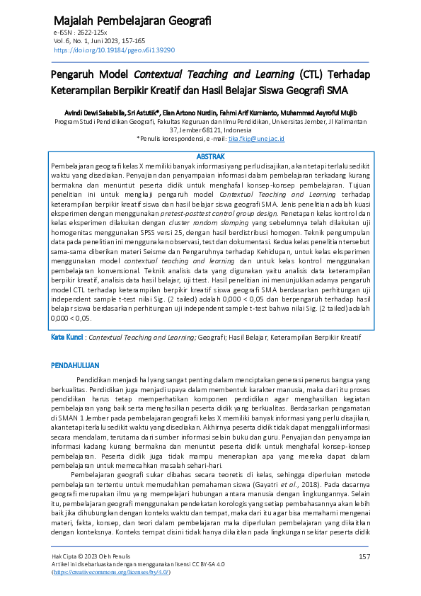 (PDF) Pengaruh Model Contextual Teaching and Learning (CTL) Terhadap Keterampilan Berpikir ...