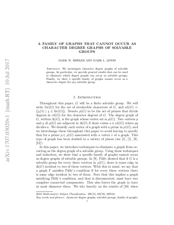 (PDF) A family of graphs that cannot occur as character degree graphs ...