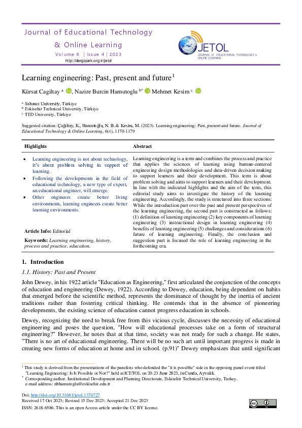 (PDF) Learning Engineering: Past, Present and Future