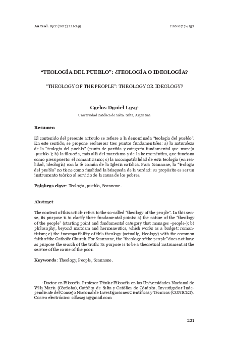 (PDF) “Teología Del Pueblo”: ¿Teología O Ideología?