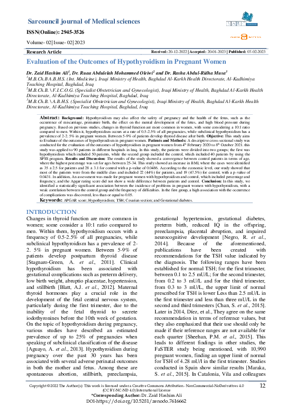(PDF) Hypothyroidism Outcomes in Pregnant Women