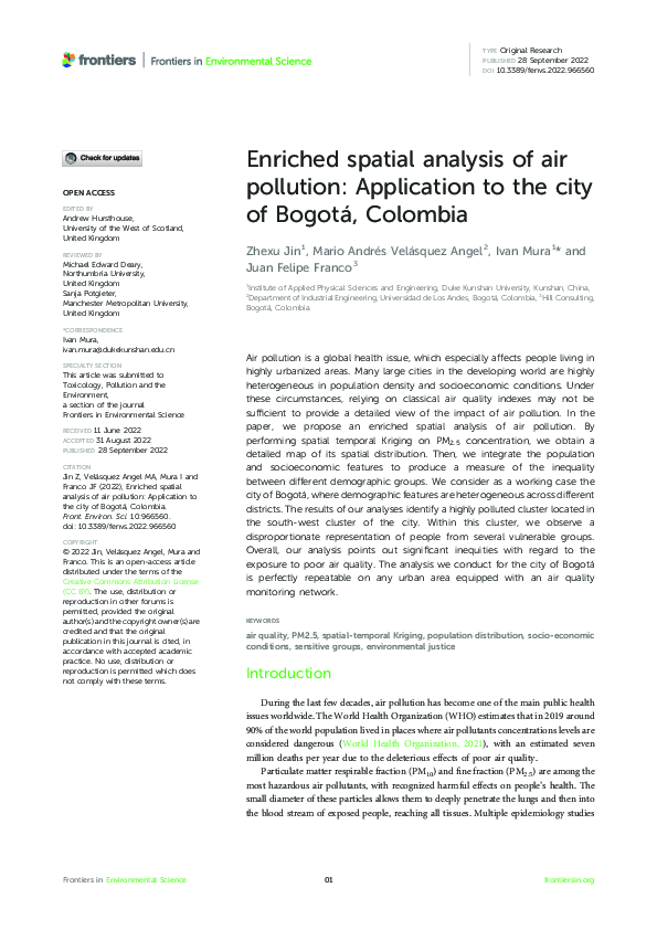 (PDF) Enriched spatial analysis of air pollution: Application to the ...