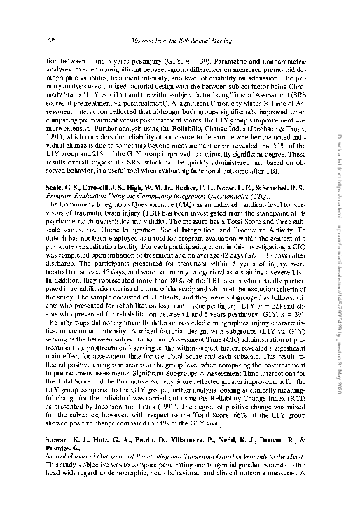 Pdf Program Evaluation Using The Community Integration Questionnaire Ciq