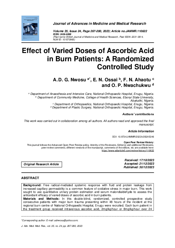 (PDF) Effect of Varied Doses of Ascorbic Acid in Burn Patients: A ...