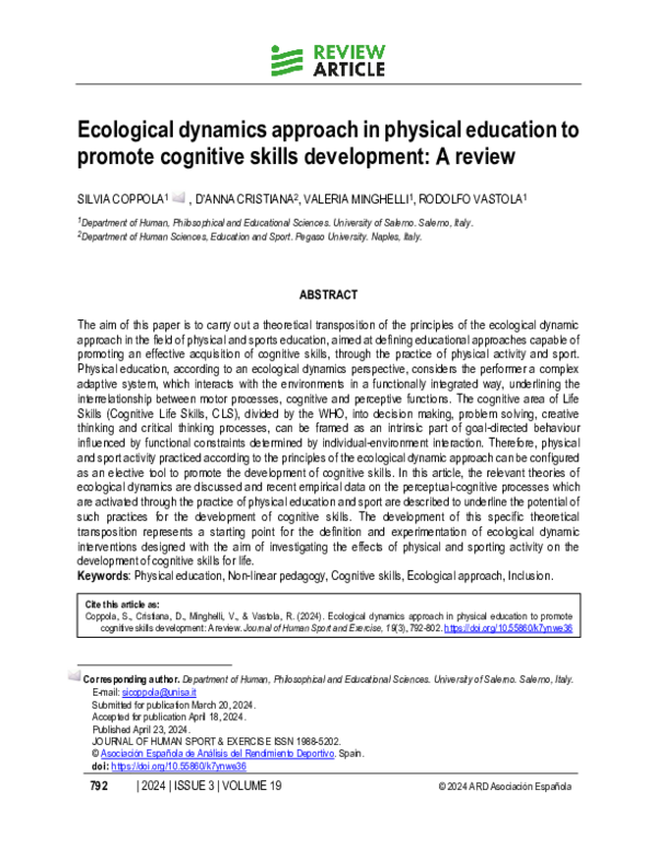 (PDF) Ecological dynamics approach in physical education to promote cognitive skills development