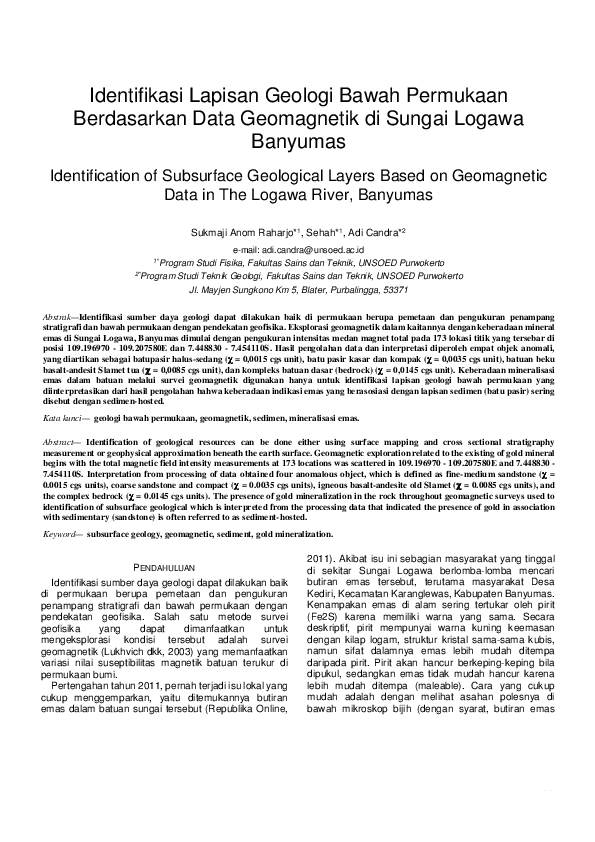 (PDF) Identifikasi Lapisan Geologi Bawah Permukaan Berdasarkan Data ...