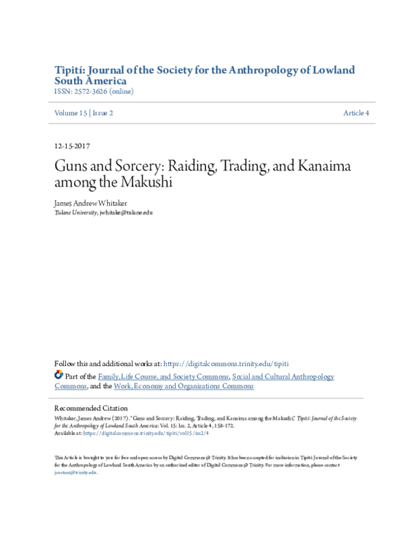 (PDF) Guns and Sorcery: Raiding, Trading, and Kanaima among the Makushi