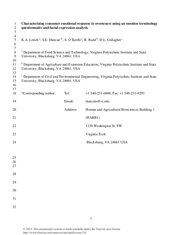 (PDF) Characterizing consumer emotional response to sweeteners using an ...