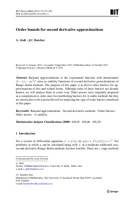 Pdf Order Bounds For Second Derivative Approximations Ali Abdi