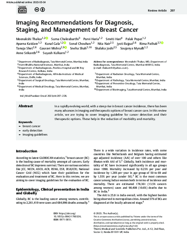 (PDF) Imaging Recommendations for Diagnosis, Staging, and Management of Breast Cancer