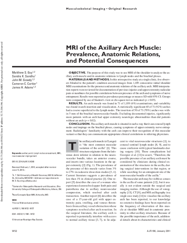 (PDF) MRI of the Axillary Arch Muscle: Prevalence, Anatomic Relations ...