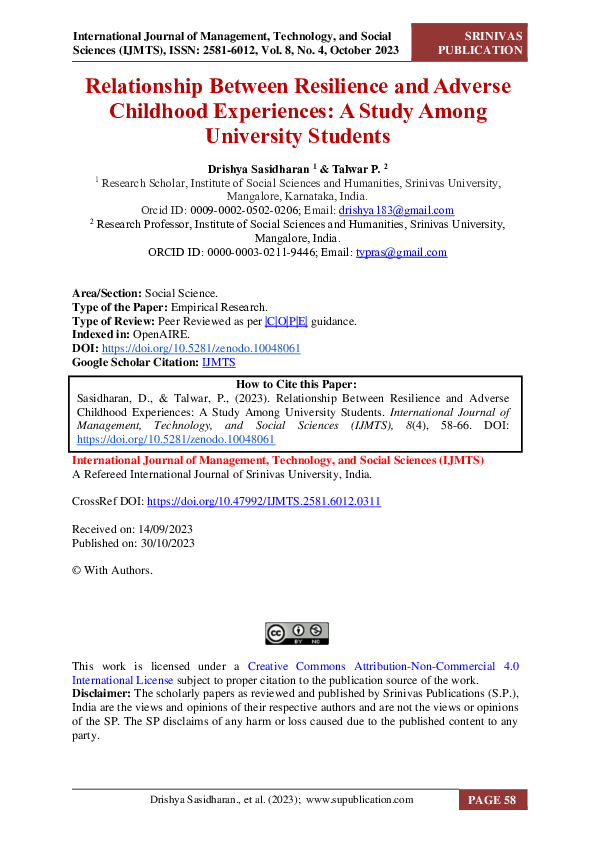 (PDF) Relationship Between Resilience and Adverse Childhood Experiences: A Study Among ...