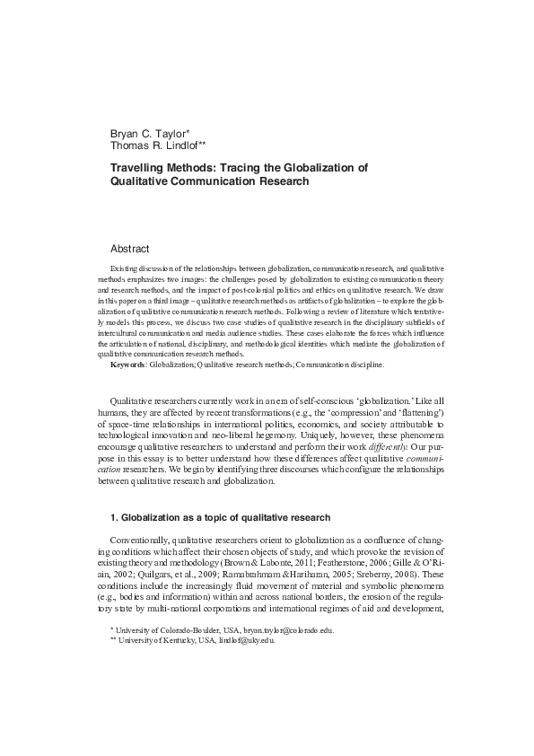 (PDF) Travelling Methods: Tracing the Globalization of Qualitative ...