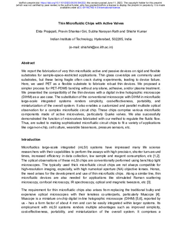 (PDF) Thin Microfluidic Chips with Active Valves