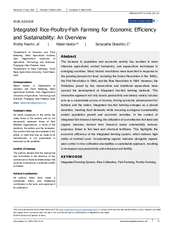 (PDF) Integrated Rice-Poultry-Fish Farming for Economic Efficiency and ...