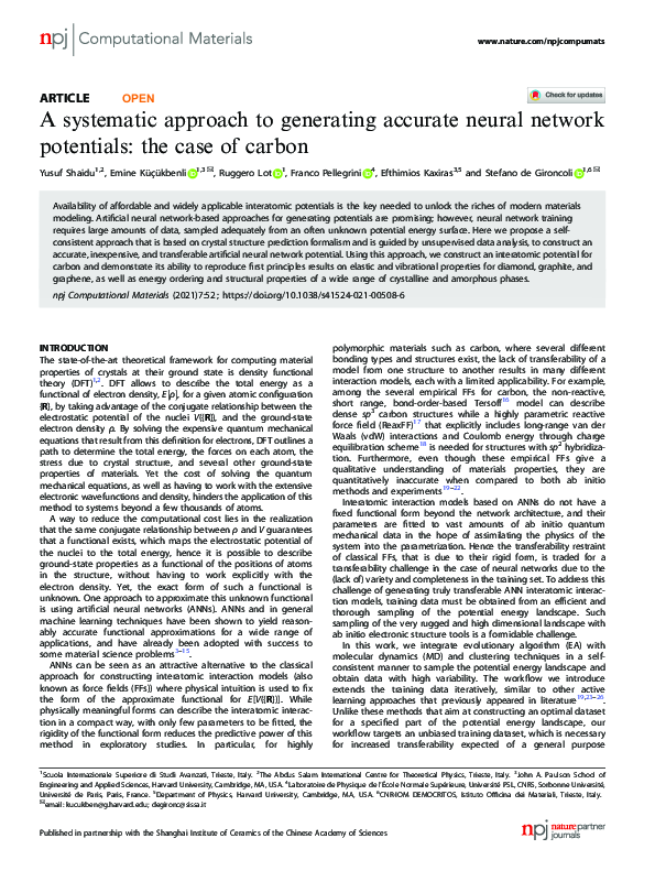 (PDF) A systematic approach to generating accurate neural network potentials: the case of carbon