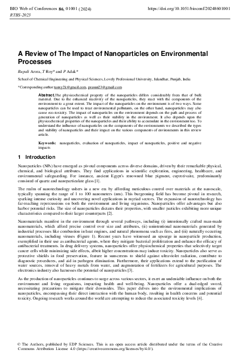 (PDF) A Review of The Impact of Nanoparticles on Environmental Processes