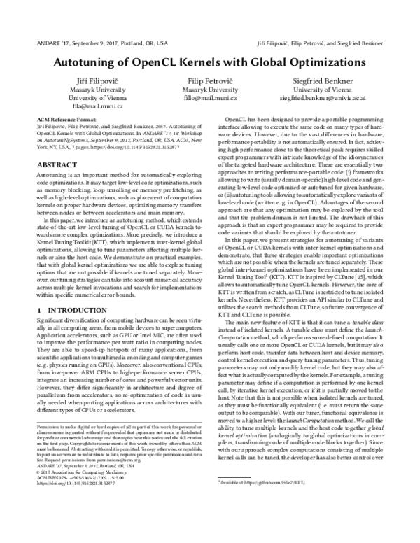 (PDF) Autotuning of OpenCL Kernels with Global Optimizations