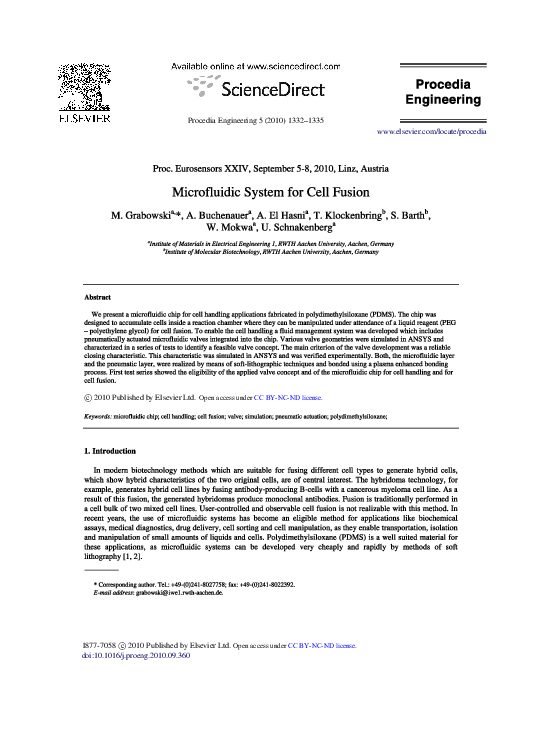 (PDF) Microfluidic system for cell fusion