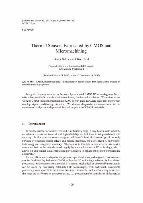 (PDF) Thermal Sensors Fabricated by CMOS and Micromachining