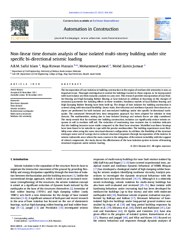 (PDF) Non-linear time domain analysis of base isolated multi-storey building under site specific ...
