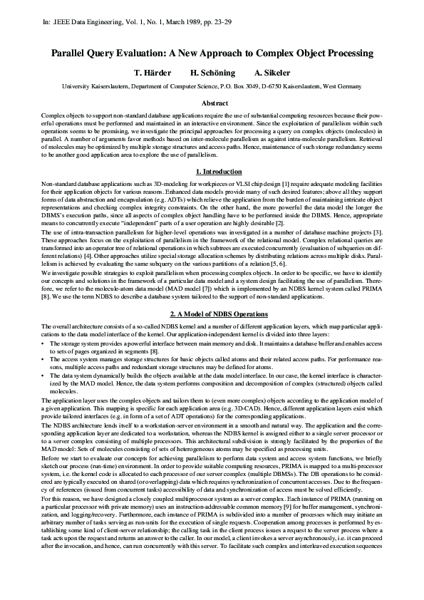 (PDF) Parallel Query Evaluation: A New Approach to Complex Object Processing