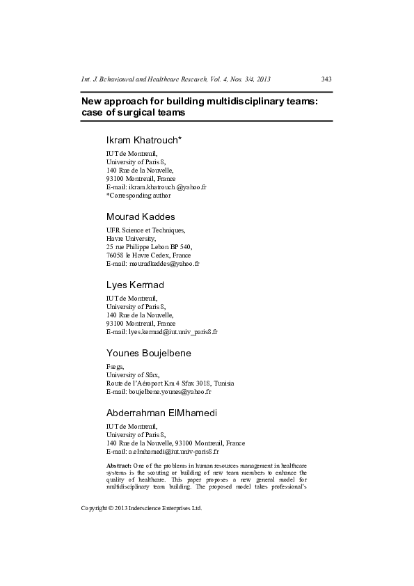 (PDF) New approach for building multidisciplinary teams: case of ...