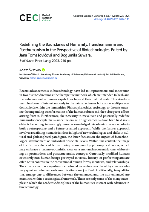 (PDF) Redefining the Boundaries of Humanity. Transhumanism and ...