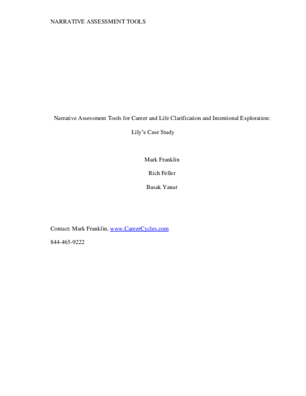 (PDF) NARRATIVE ASSESSMENT TOOLS for CAREER and LIFE CLARIFICATION and ...